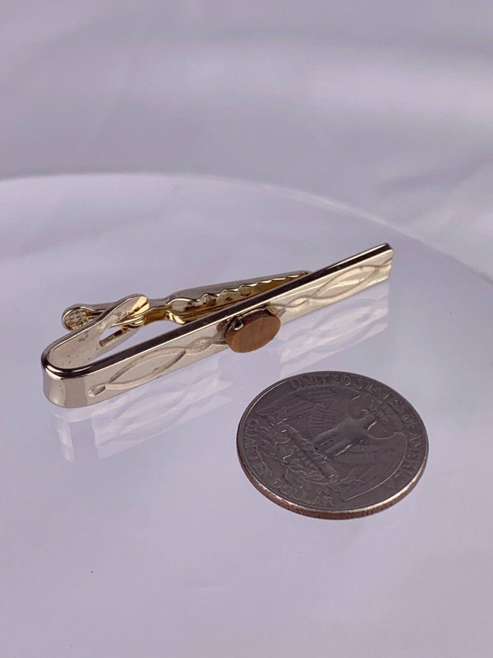 Dante Tigers Eye Gold Tone Tie Clip Bar Twist Loop Scroll Oval Vintage ...