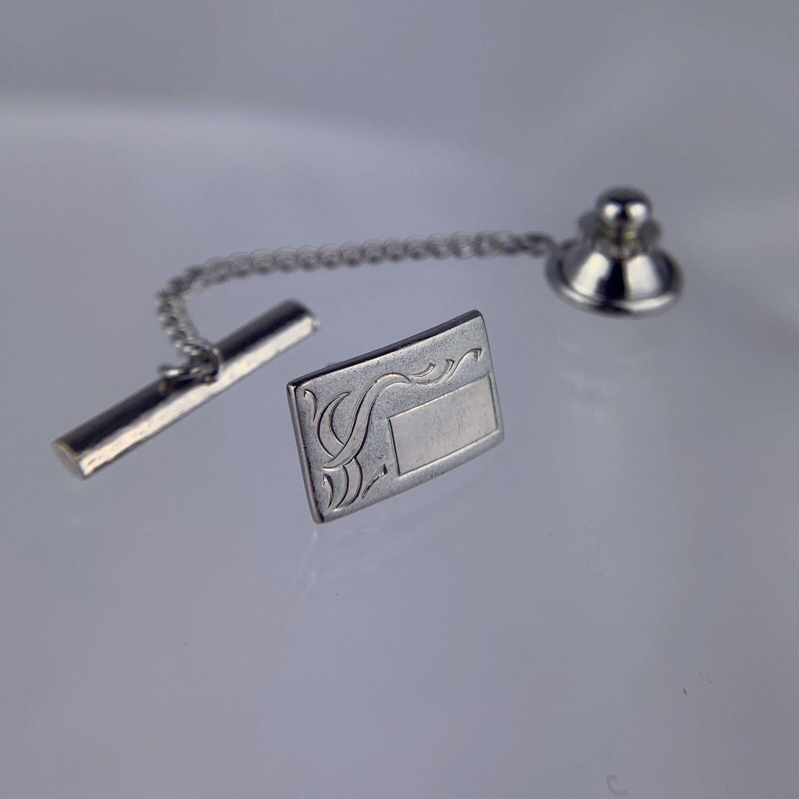 Retro Scrolls Sterling Silver Tie Tack Pin Carved Satin Metal Marked ...