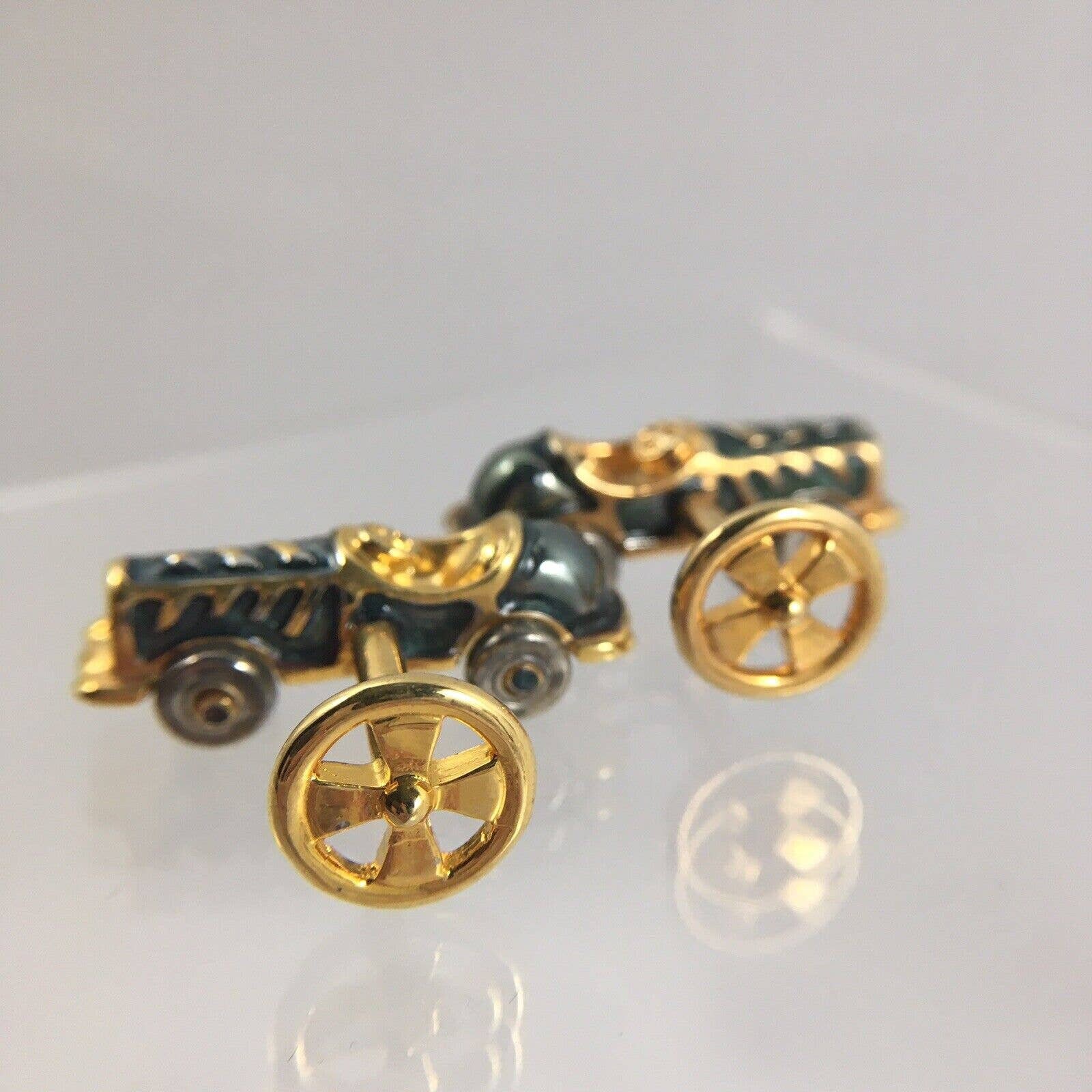 Antique Race Car Cufflinks 10k Gold Plated Green Translucent Enamel ...