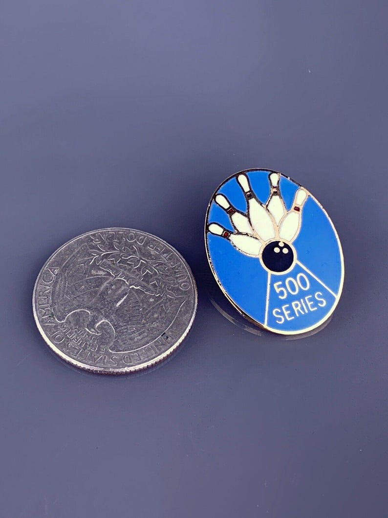 500 Series Bowling Ball Pins Lapel Pin Club Blue Enamel Gold Tone Oval ...