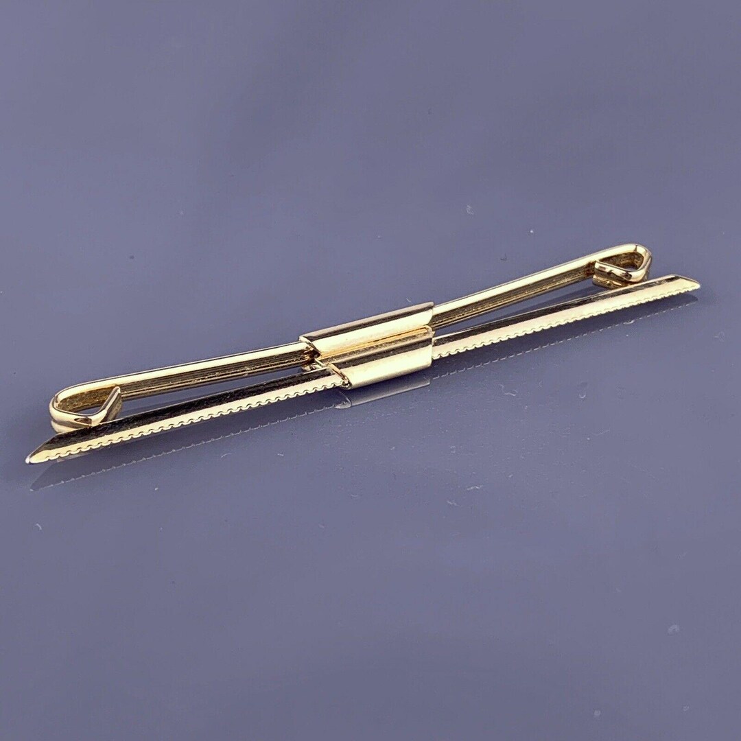 Decorative Straight Edge Tie Clip Bar Gold Tone Simple Pointed Ends 2.5 ...