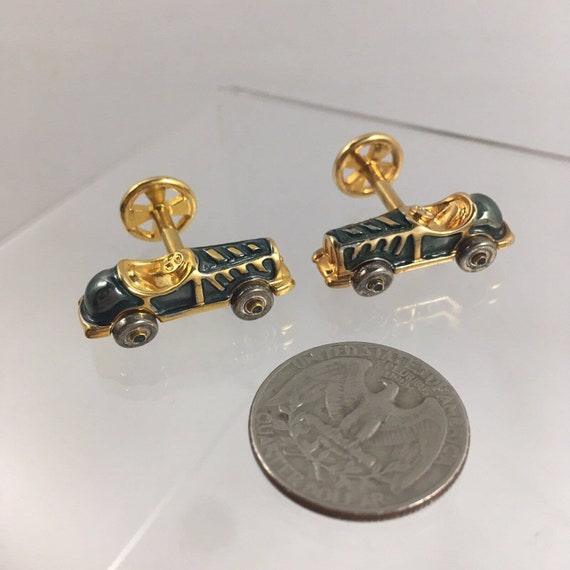 Antique Race Car Cufflinks 10k Gold Plated Green Tran… - Gem