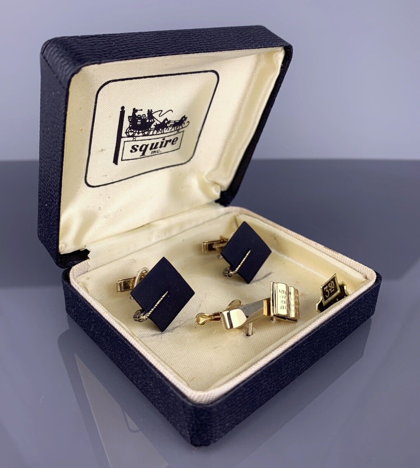 Graduation Cap & Book Cufflinks Tie Clip Gold Tone 1960s Student ...