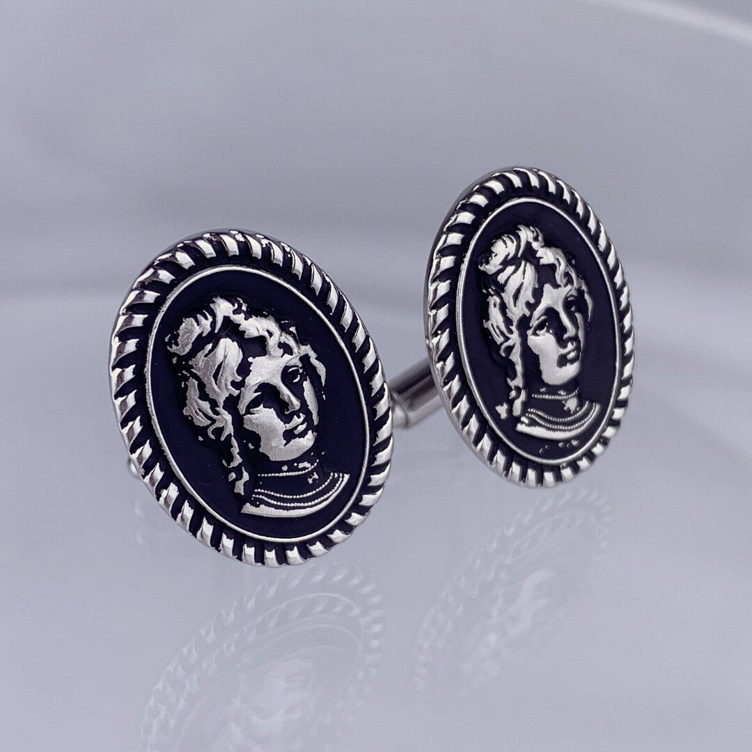 Victorian Woman Lady Portrait Cufflinks Silver Tone Cameo Framed ...