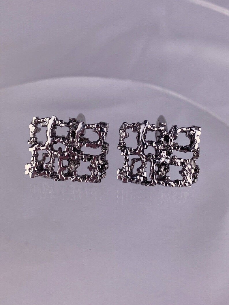 Brutalist Interlocking Squares Cufflinks Silver Tone Large Statement ...
