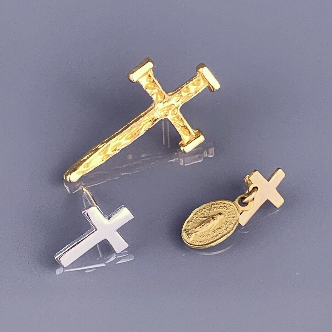 Religious Cross Tie Tack Lapel Pin Lot Nails Medallion Gold Silver Tone ...
