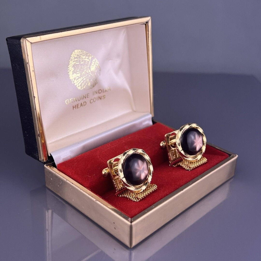 Brown Star Cabochon Rope Twist Wrap Around Cufflinks Gold Tone Round ...