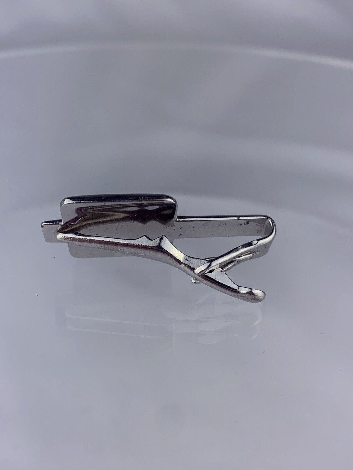 O Initial White Gold Plated Tie Clip Bar Swoops Scrolls Swank Vintage ...