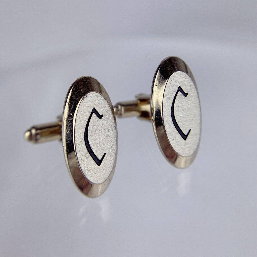 C Initial Monogram Calligraphy Font Cufflinks Gold & Silver Tone Hickok ...