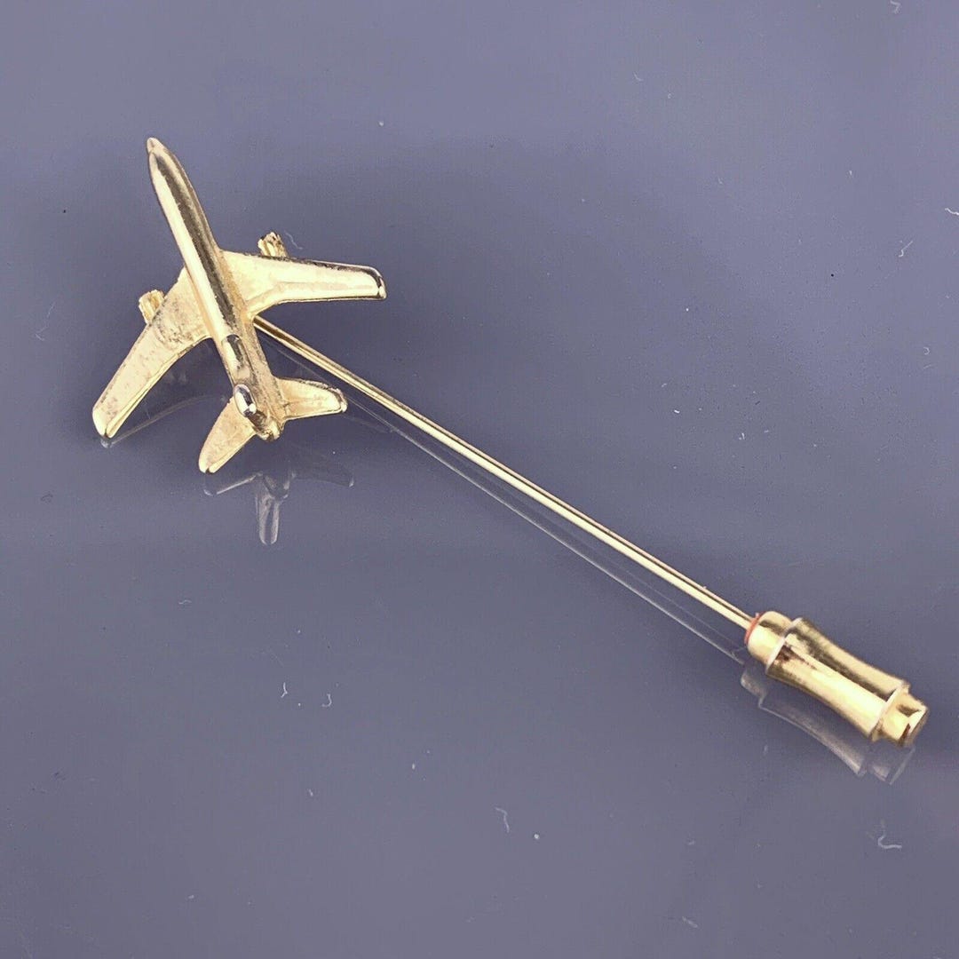 Commercial Air Liner Airplane Stick Tie Hat Lapel Pin Gold Tone Pilot ...