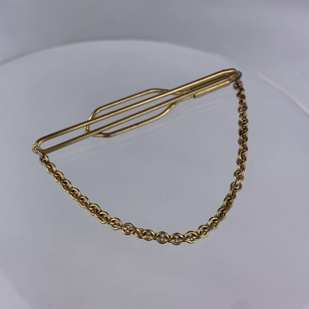 Retro Open Body Tie Bar Tie Clip Gold Plated Cable Chain Simple Formal ...