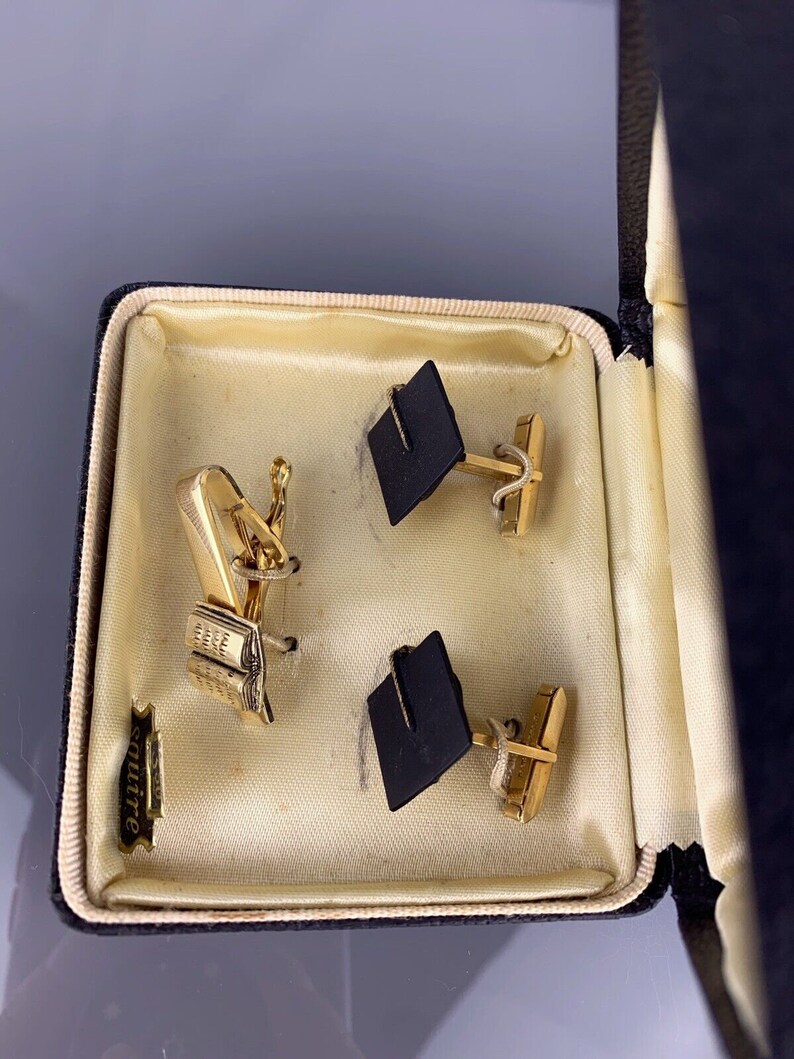 Graduation Cap & Book Cufflinks Tie Clip Gold Tone 1960s Student ...