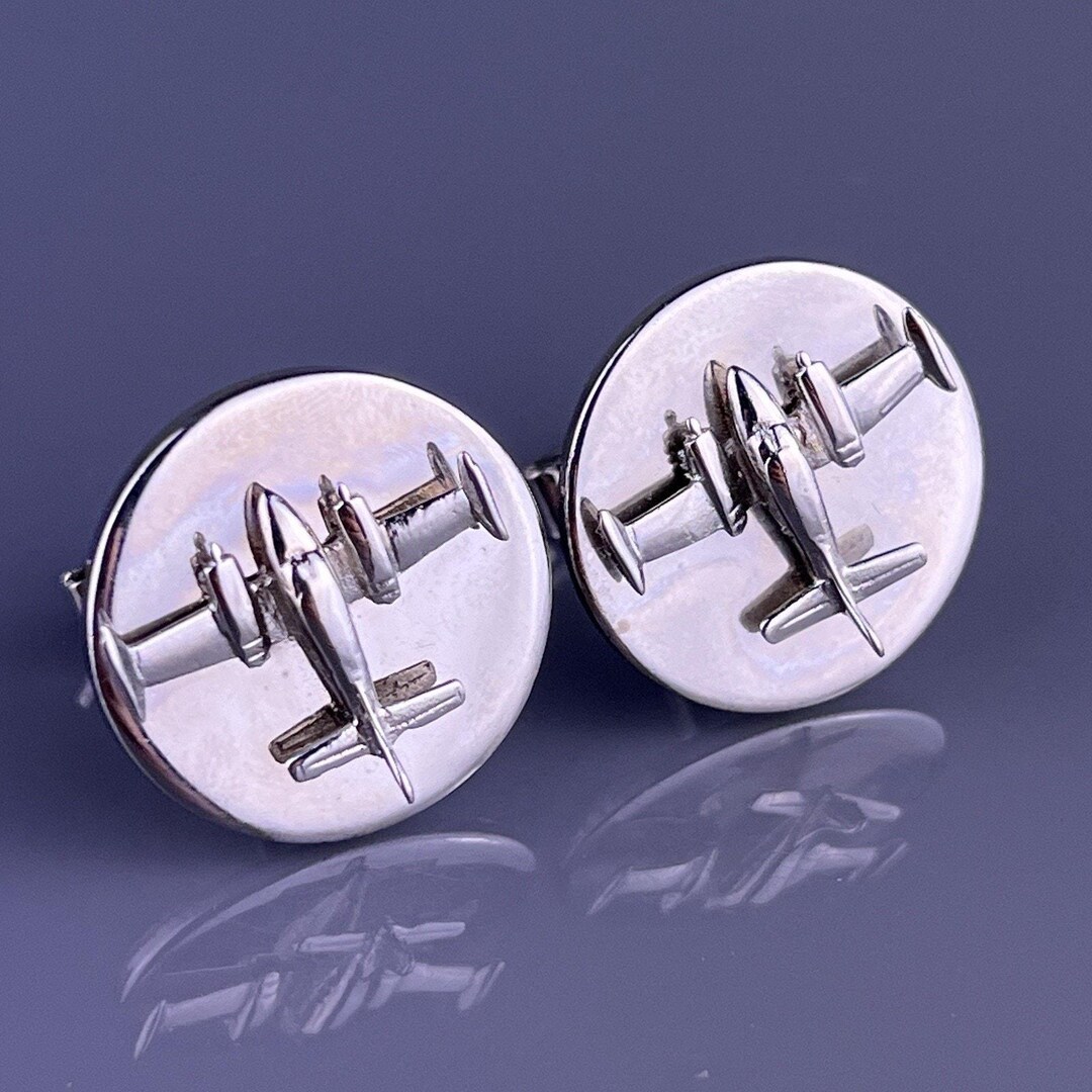 Twin Engine Small Plane Aircraft Cufflinks Silver Tone Pilot Airport ...