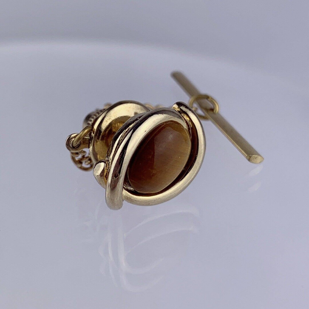 Swank Karat Clad Tigers Eye Tie Tack Pin Gold Plated Cabochon Vintage ...