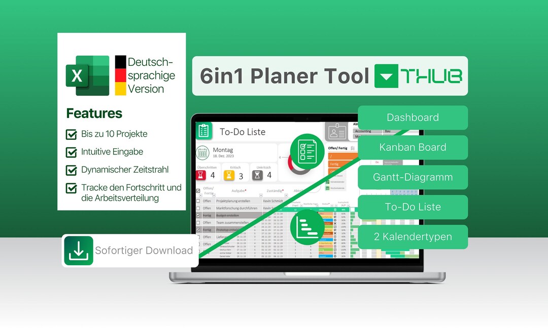 6in1 Planer Tool Deutsch |excel Projektplaner,gantt-diagramm,kanban ...