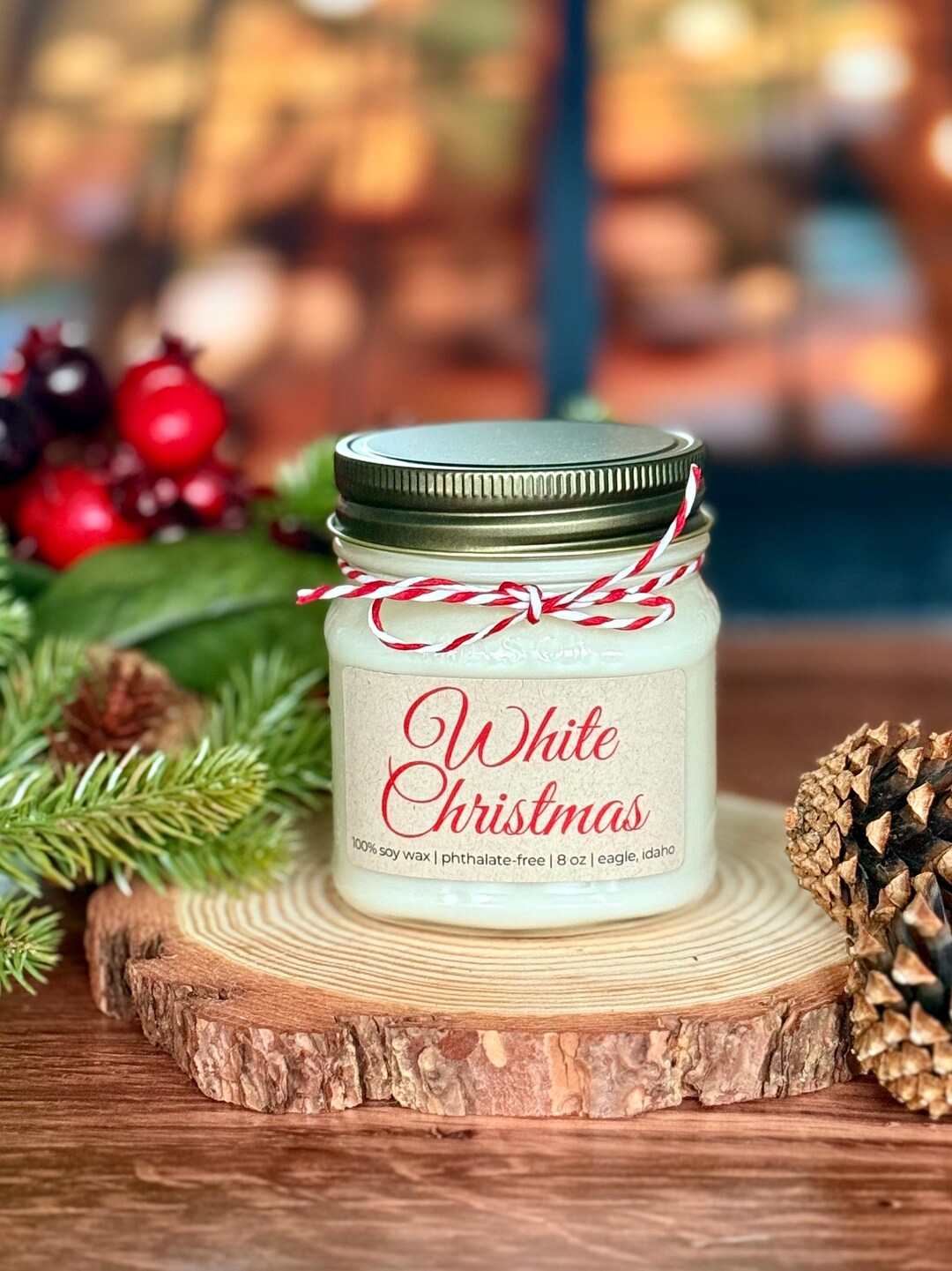 White Christmas Mason Jar Candle - Berry Pine - Handmade | 100% Soy Wax ...