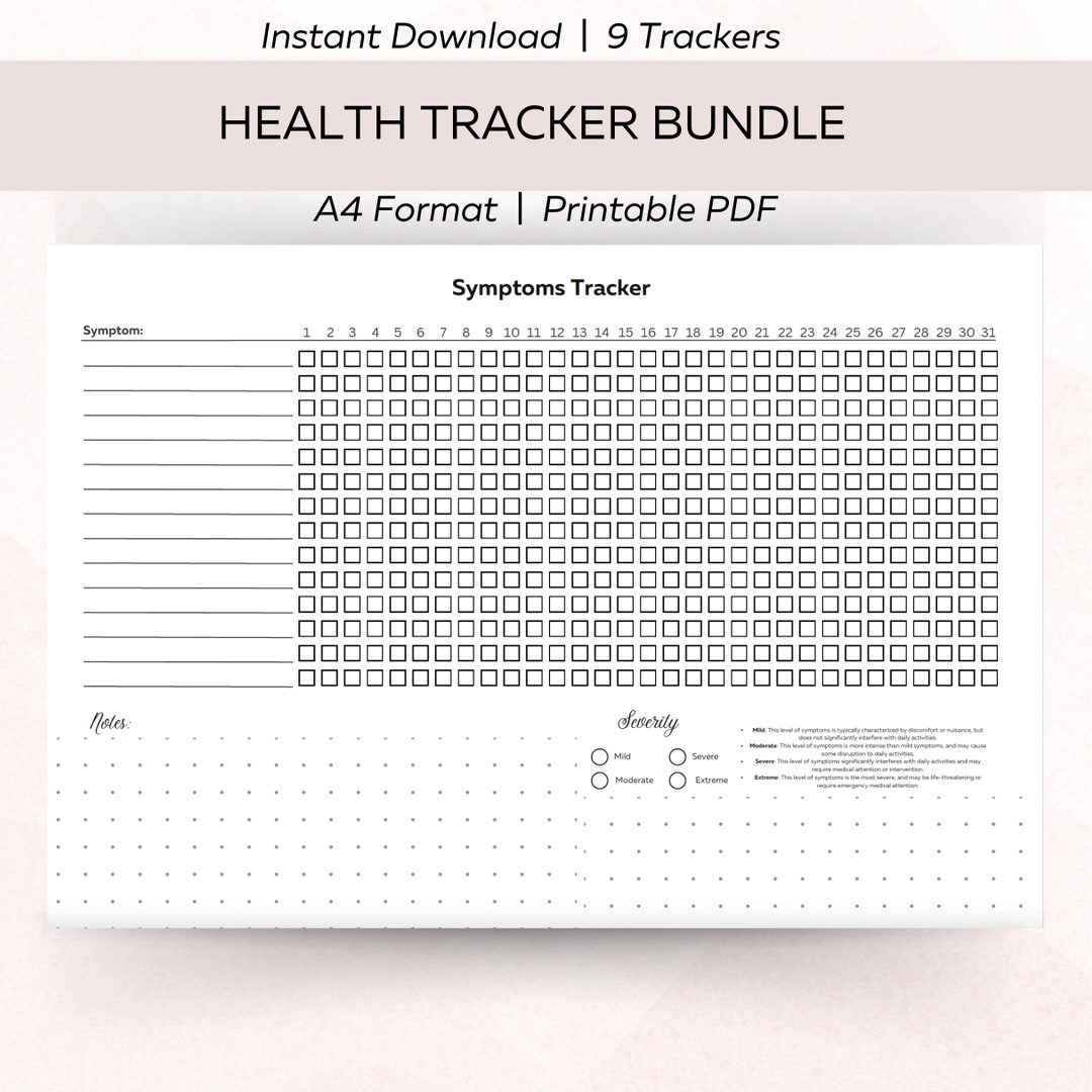 A4 PDF Printable Health Tracker - Symptoms, Medication, Stress & Sleep ...