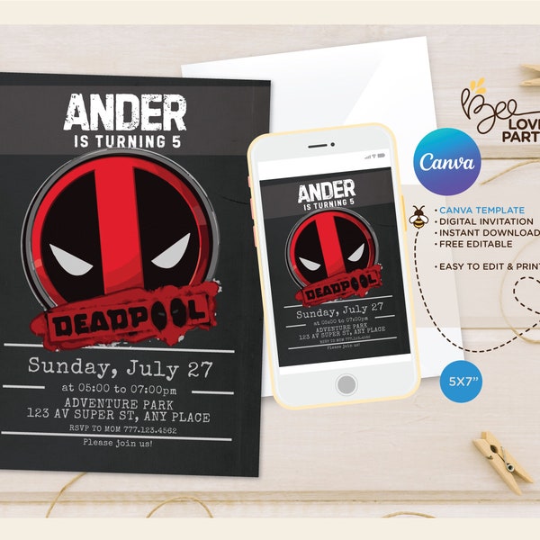 Deadpool Party Supplies - Etsy