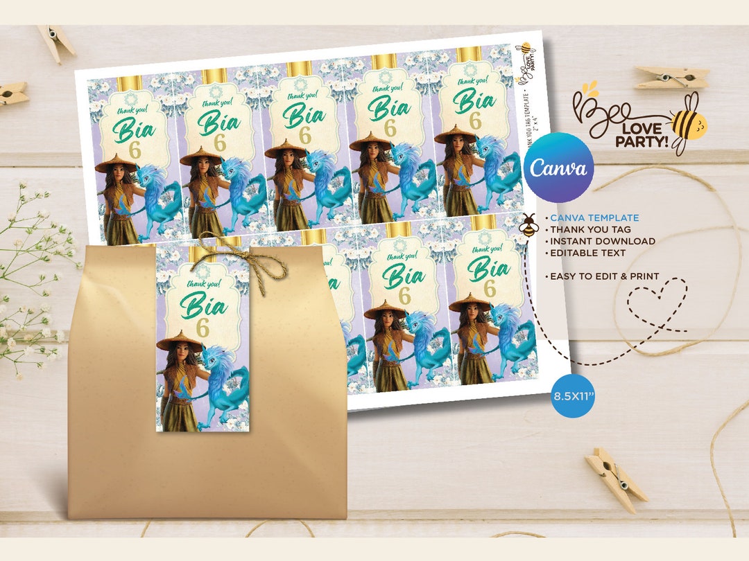 Raya and the Last Dragon Thank You Tag, Raya Birthday Party Favor, Raya ...