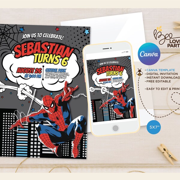 Spiderman Invitation - Etsy