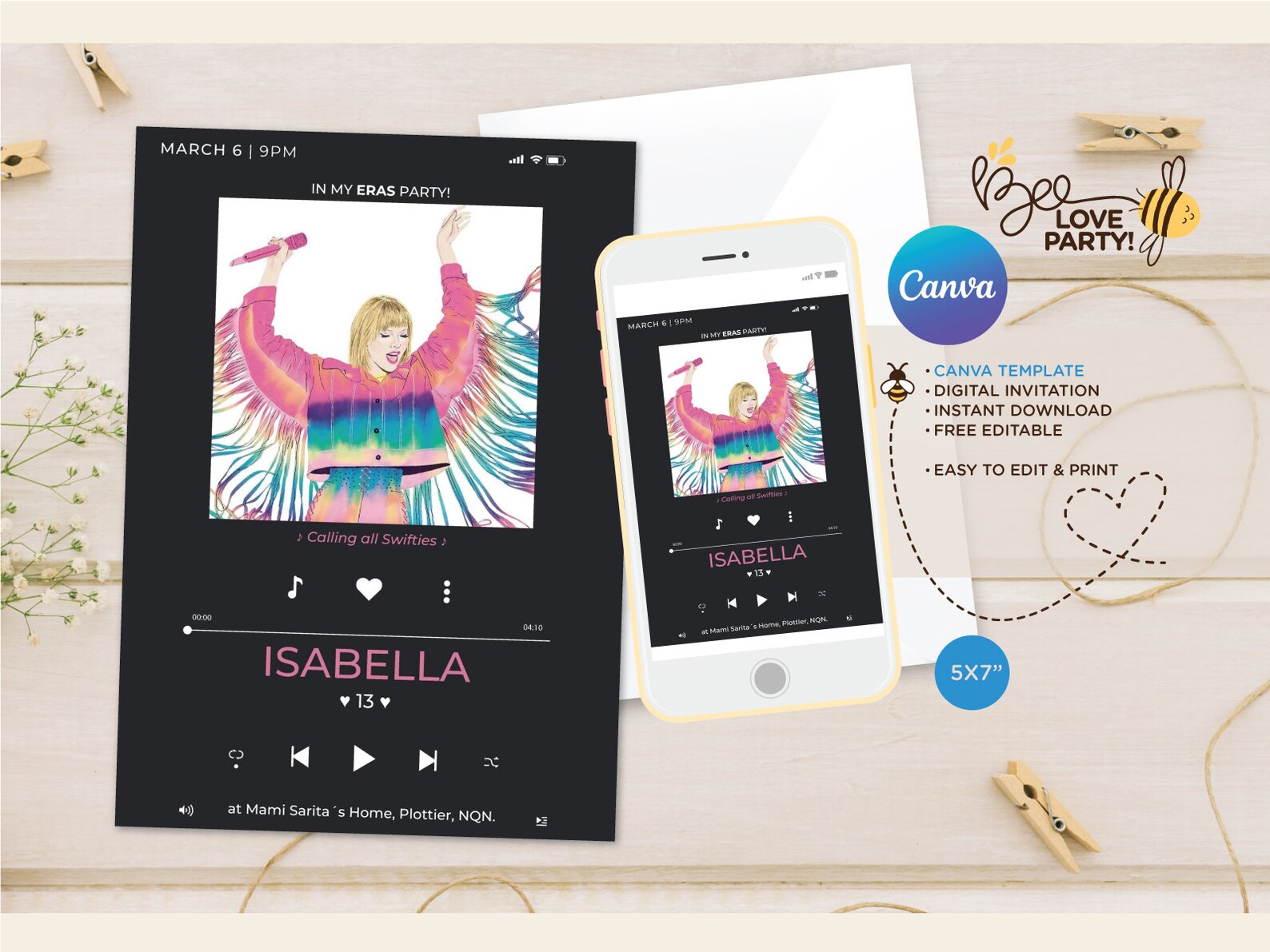 Editable Eras T Swift Birthday Party Invitation, Eras Birthday ...