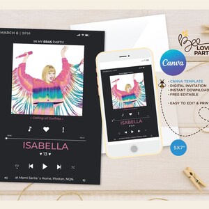 Editable Eras T Swift Birthday Party Invitation, Eras Birthday ...