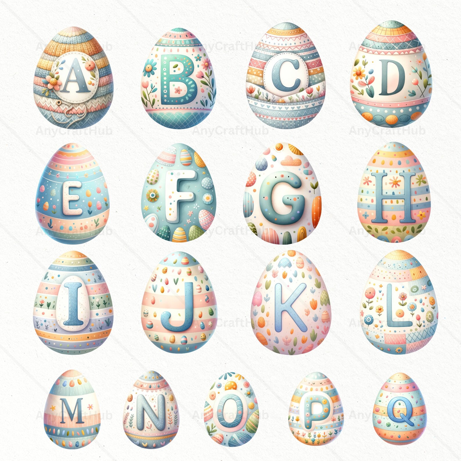 Easter Egg Clipart - Alphabet & Numbers Set, Eggs Letter, Watercolor ...