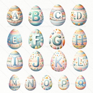 Easter Egg Clipart - Alphabet & Numbers Set, Eggs Letter, Watercolor ...