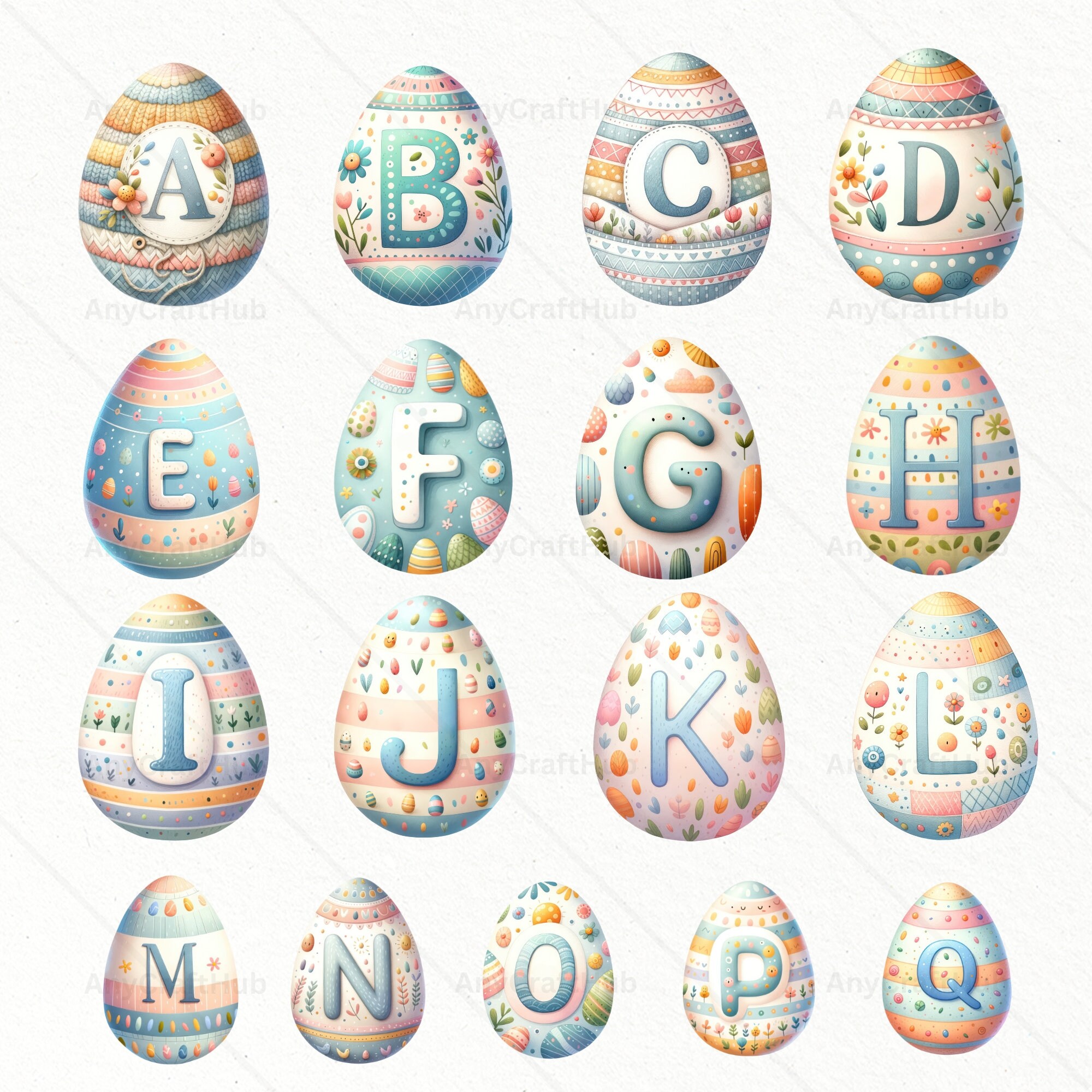 Easter Egg Clipart - Alphabet & Numbers Set, Eggs Letter, Watercolor ...