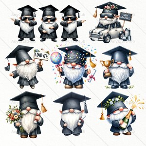 Watercolor Graduation Gnomes Clipart, Graduate of Class of 2024, Cap ...