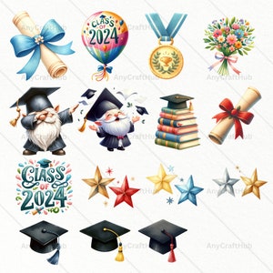 Watercolor Graduation Gnomes Clipart, Class of 2024 (PNG Files) - Etsy