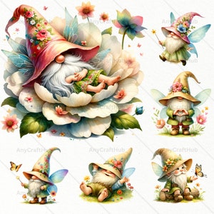 Fairy Garden Gnomes Clipart, Watercolor Springtime, Flower Gnomes ...