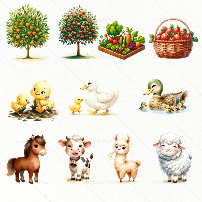 Happy Farm Animals Clipart, Barnyard PNG, Cute Farm Graphics, Animal ...