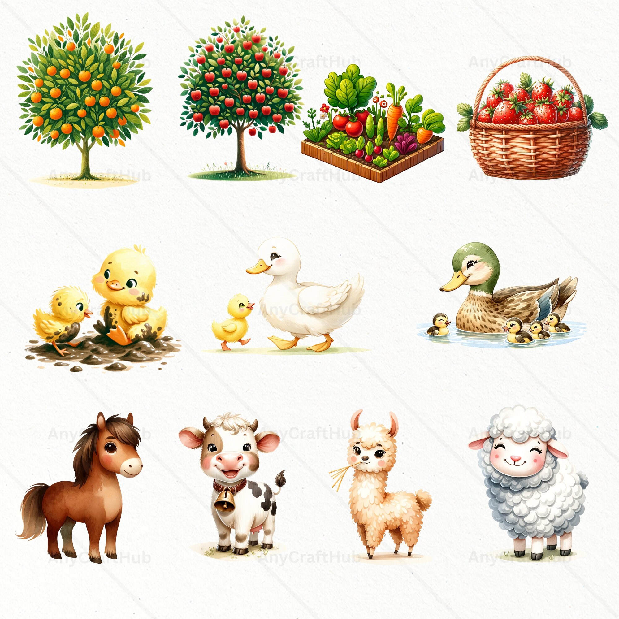 Happy Farm Animals Clipart, Barnyard PNG, Cute Farm Graphics, Animal ...