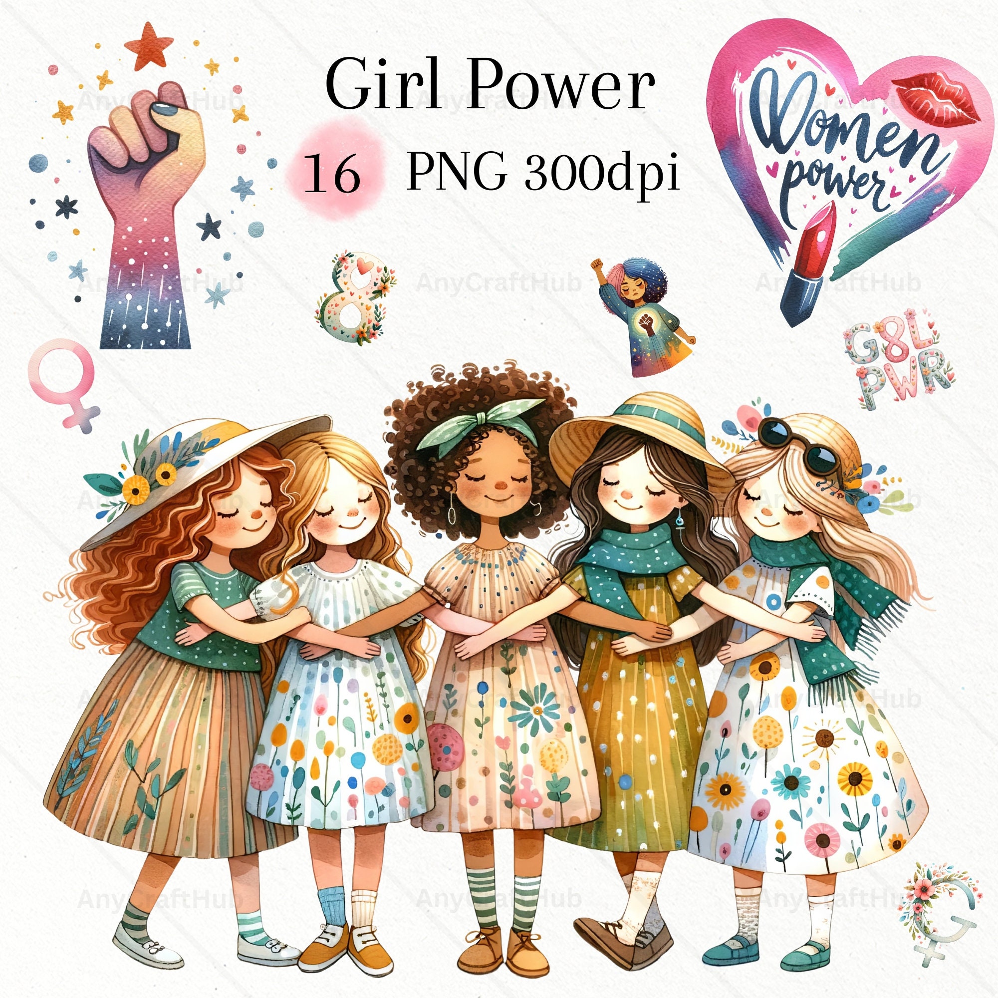 Girl Power Clipart, Watercolor Women's Day, Strong Woman Art, Spring ...
