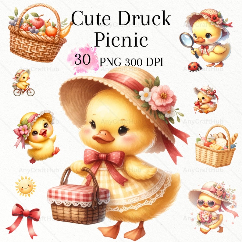Watercolor Duck Picnic Clipart, Picnic Day ,baby Shower Decorations ...