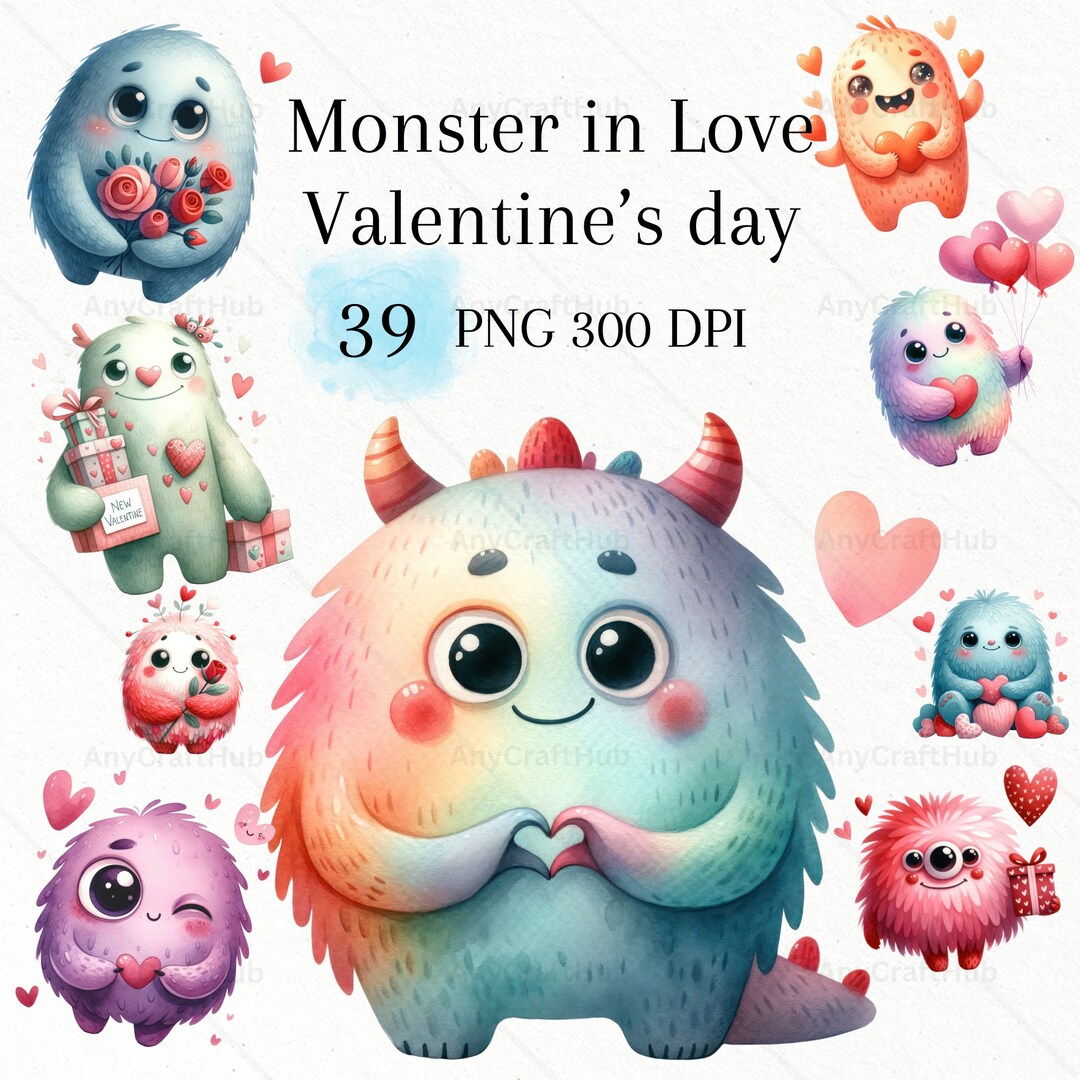 Cute Monster Love Clipart - Valentine's Day Illustrations, Kids ...
