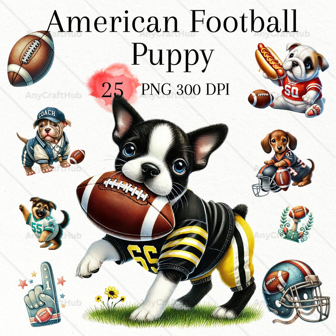 Adorable American Football Puppy Clip Art, Football Jersey, Instant ...