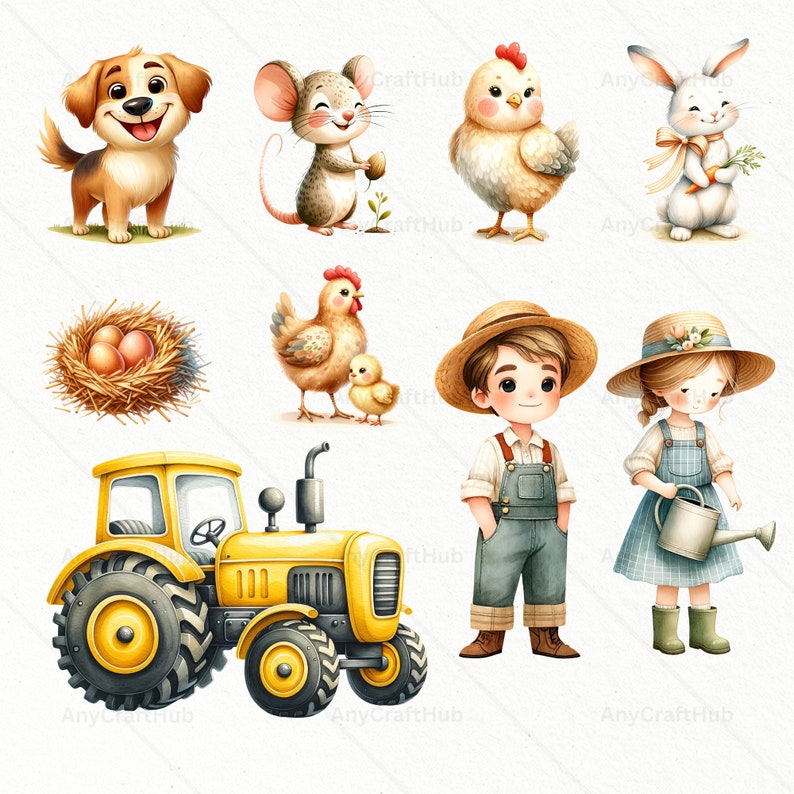Happy Farm Animals Clipart, Barnyard PNG, Cute Farm Graphics, Animal ...