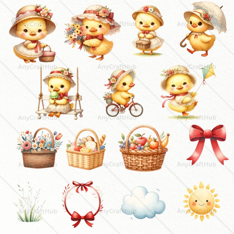 Watercolor Duck Picnic Clipart, Picnic Day ,baby Shower Decorations ...