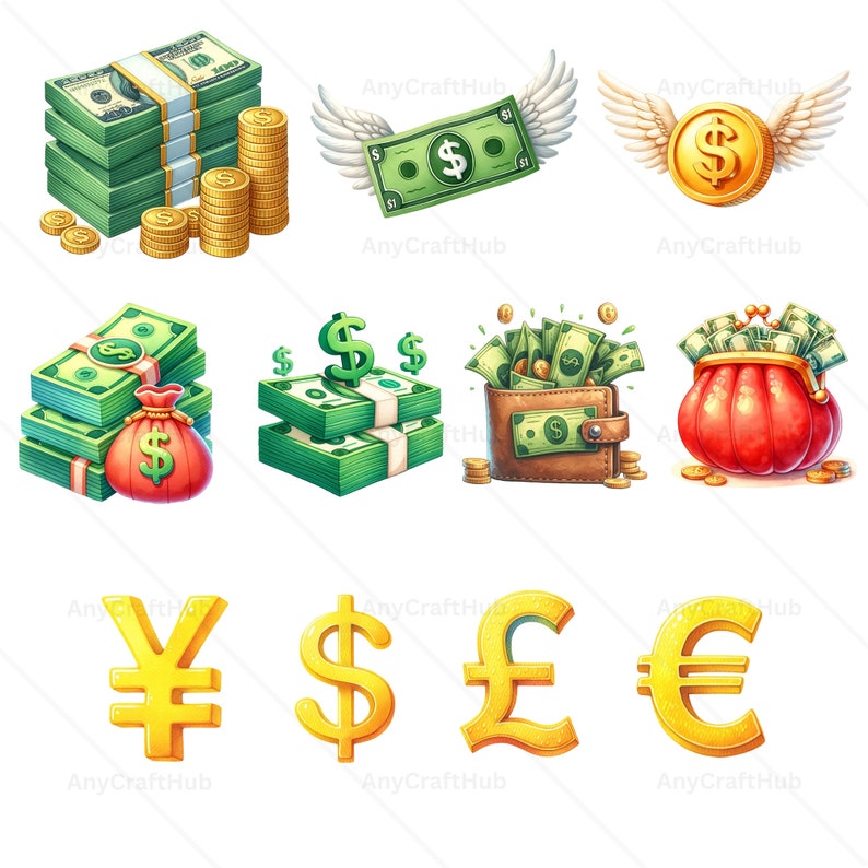 Money Clipart,financial Graphics Set, Currency Design, Savings Money ...