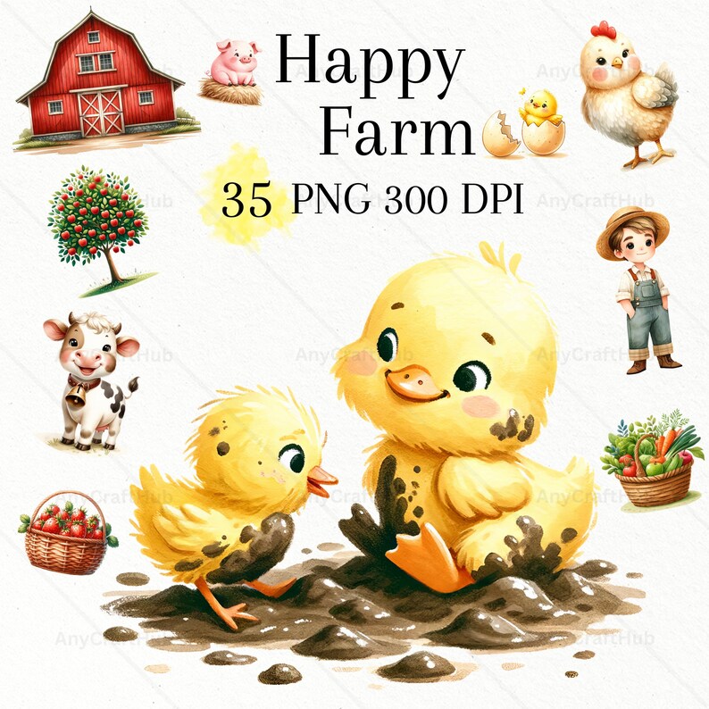 Happy Farm Animals Clipart, Barnyard PNG, Cute Farm Graphics, Animal ...