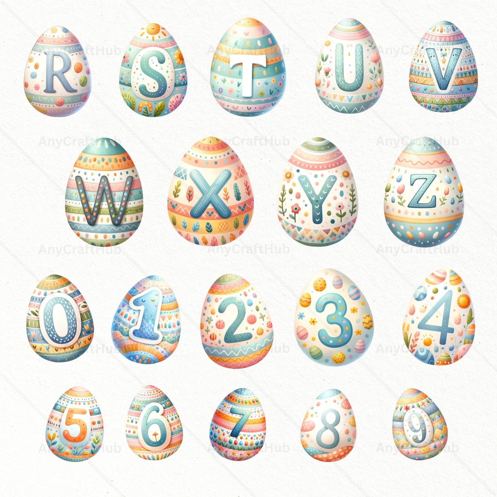 Easter Egg Clipart - Alphabet & Numbers Set, Eggs Letter, Watercolor ...