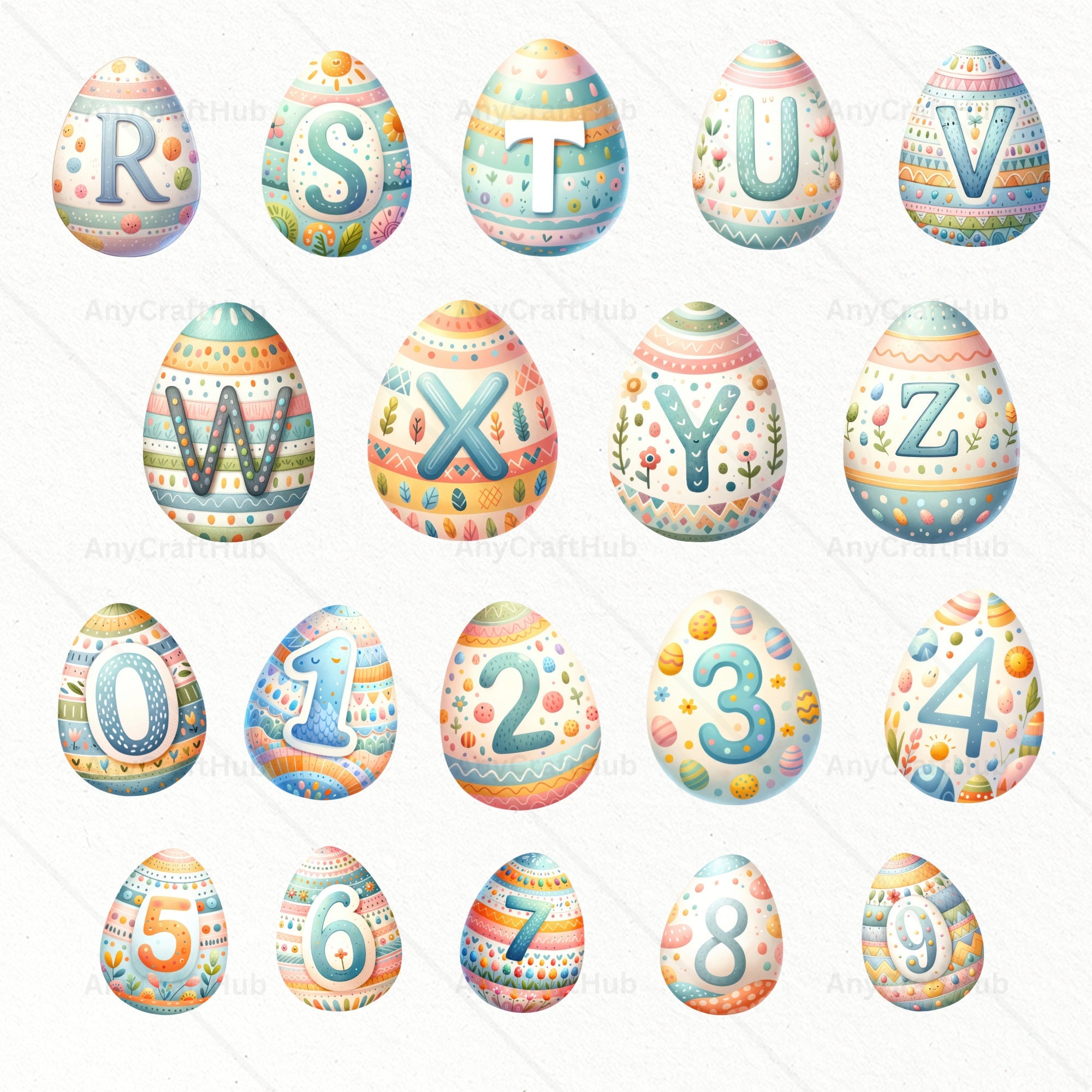 Easter Egg Clipart - Alphabet & Numbers Set, Eggs Letter, Watercolor ...