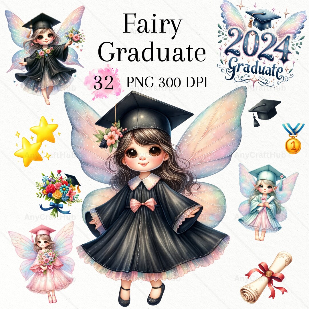 Watercolor Fairy Graduation Collection Clipart, Graduate Png,diploma ...