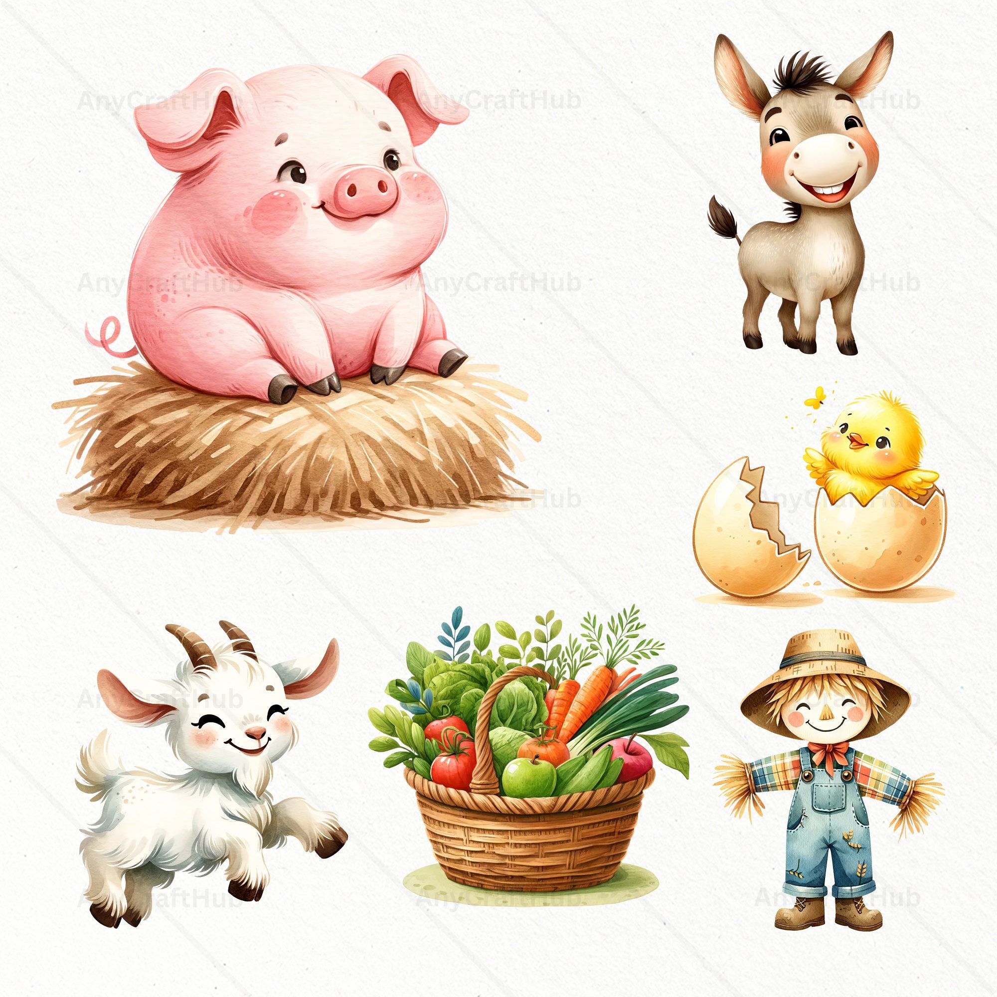 Happy Farm Animals Clipart, Barnyard PNG, Cute Farm Graphics, Animal ...