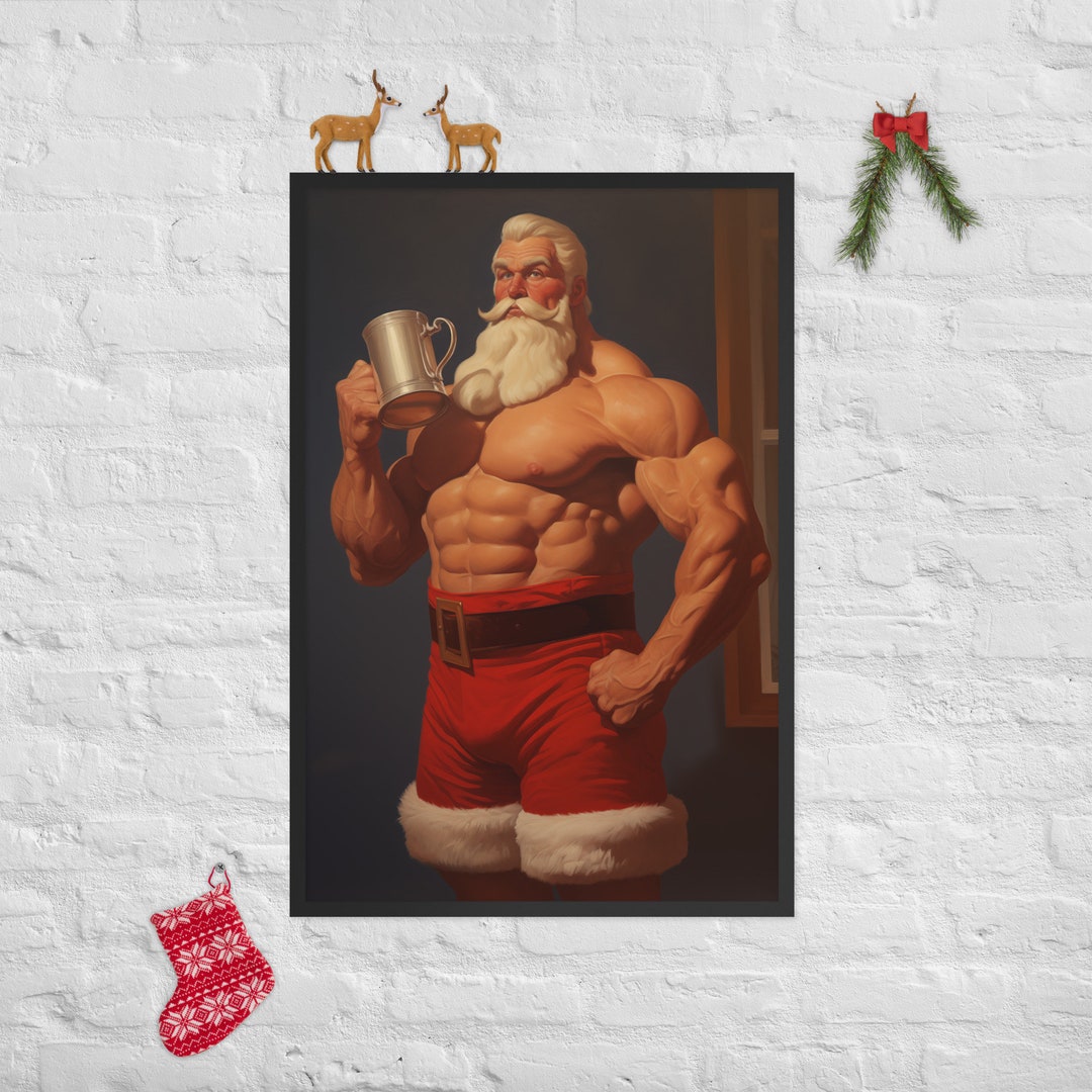 Festive Buff Santa Claus Framed Poster Unique Christmas Wall - Etsy