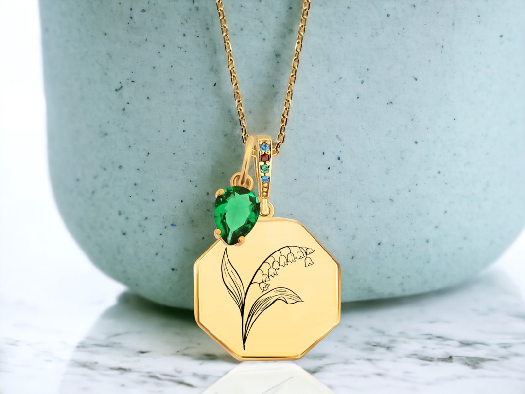 May Birth Flower Birthstone Personalized Silver Necklace - Etsy