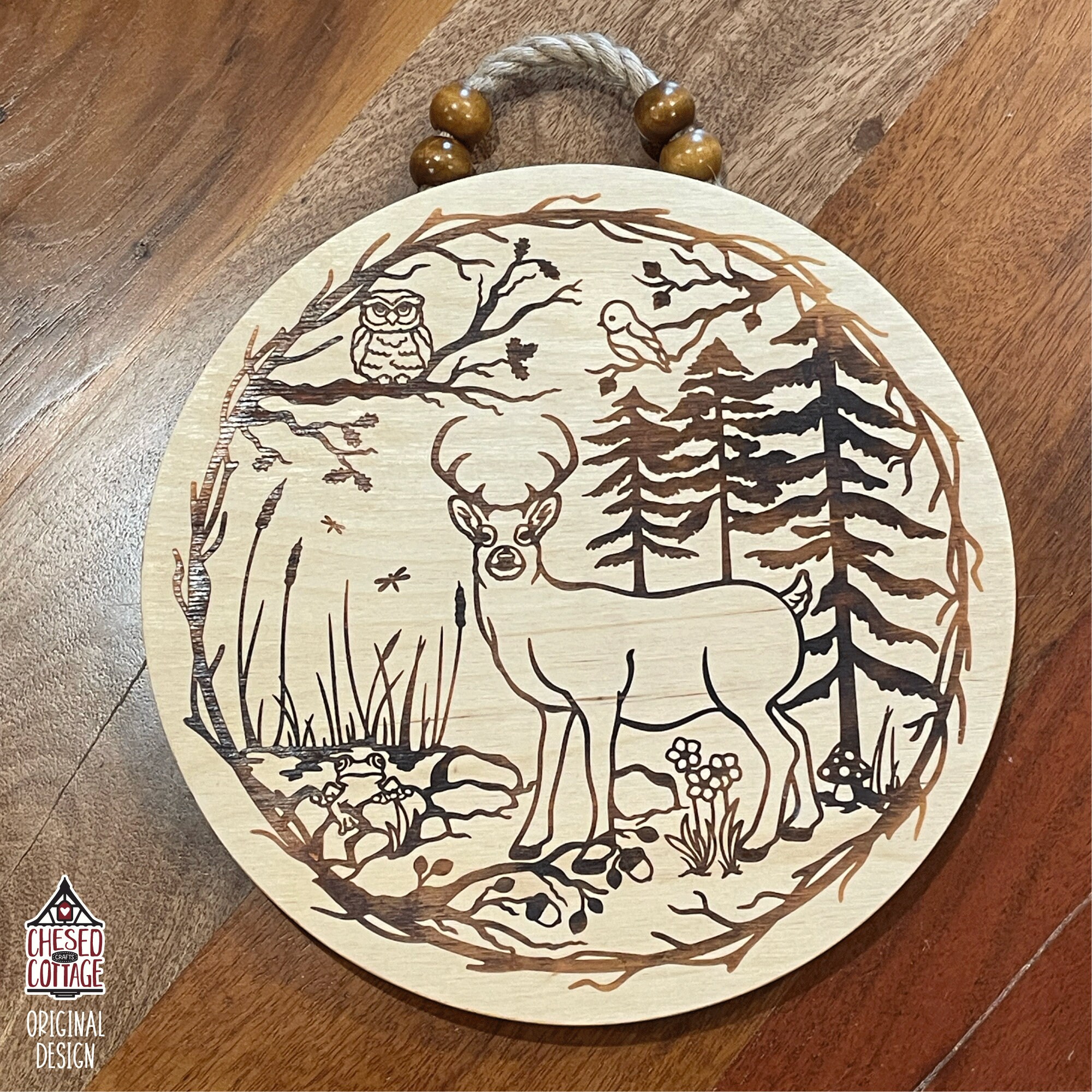 Wood Burned Sign, Round Wood Sign, Deer Wood Sign, Deer Forest Scene ...