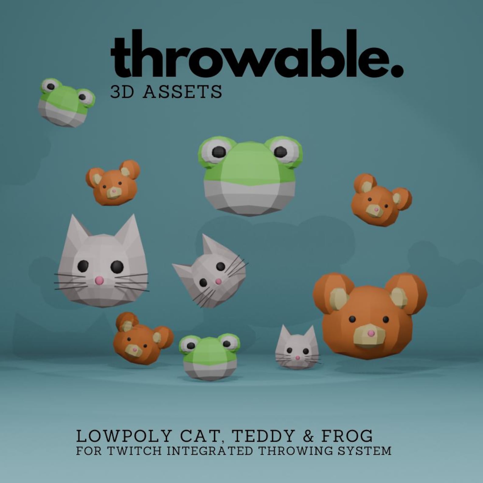 Kawaii Cat, Frog and Teddy 3D Throwable Assets for Twitch Integrated ...